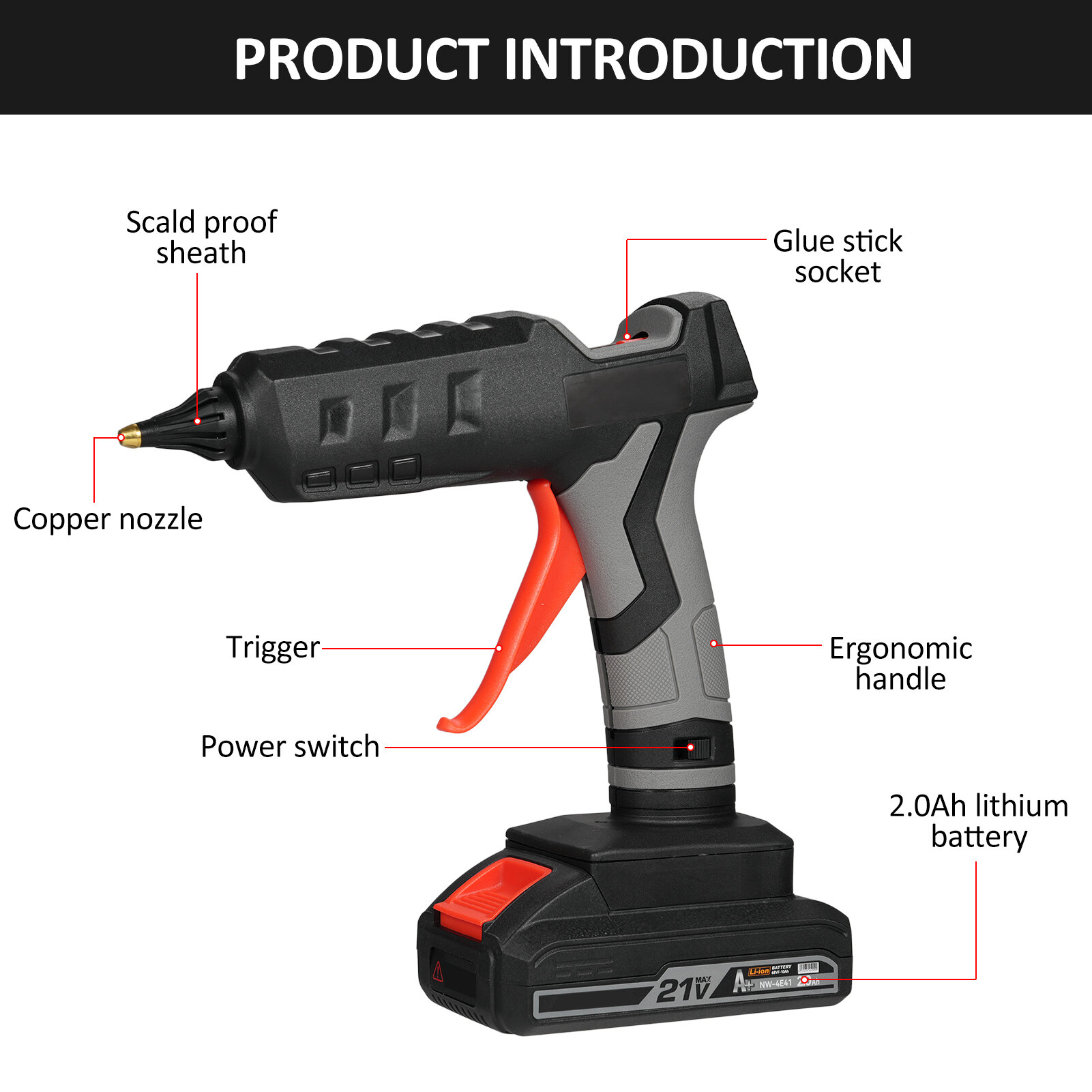 21 В 60 Вт электрическая машина для нанесения клея-расплава, портативный беспроводной литиевый инструмент для экструзии клея, аппликатор, не допускающий капель, быстро нагревающаяся машина для нанесения клея-расплава с 10 клеевыми стержнями для
