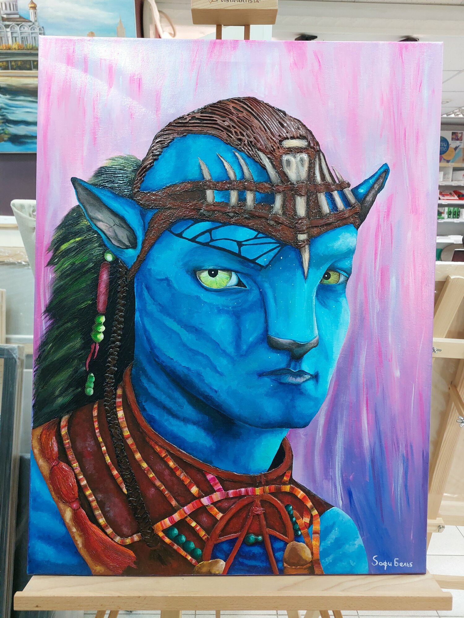 Картина "Аватар", 60x80 см, акрил, текстурная паста, синий цвет