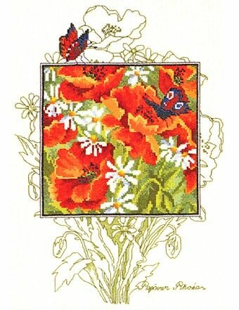Набор для вышивания Permin Подушка, Маки и бабочки, 38х41 см (ND. PER.83-5362)