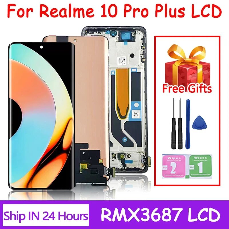 6,7 "AMOLED для Oppo Realme 10 Pro + Plus RMX3687 RMX3686 ЖК-дисплей с цифровым Black NO Frame