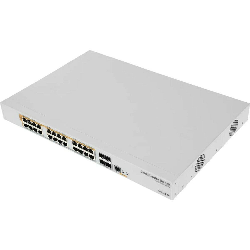 Коммутатор MikroTik CRS328-24P-4S+RM гигабитный управляемый, 24xRJ45+Poe 1Гбит/с, 4xSFP+, 1xConsol