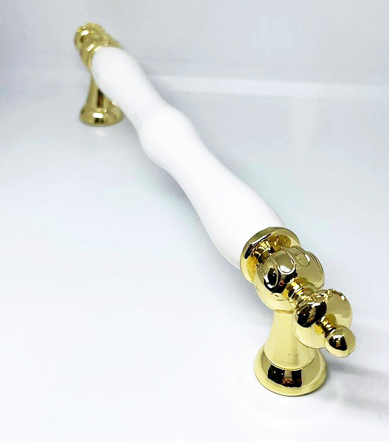 Ручка скоба мебельная металл с керамикой, White/Glossy Gold глянцевое золото, 160 мм