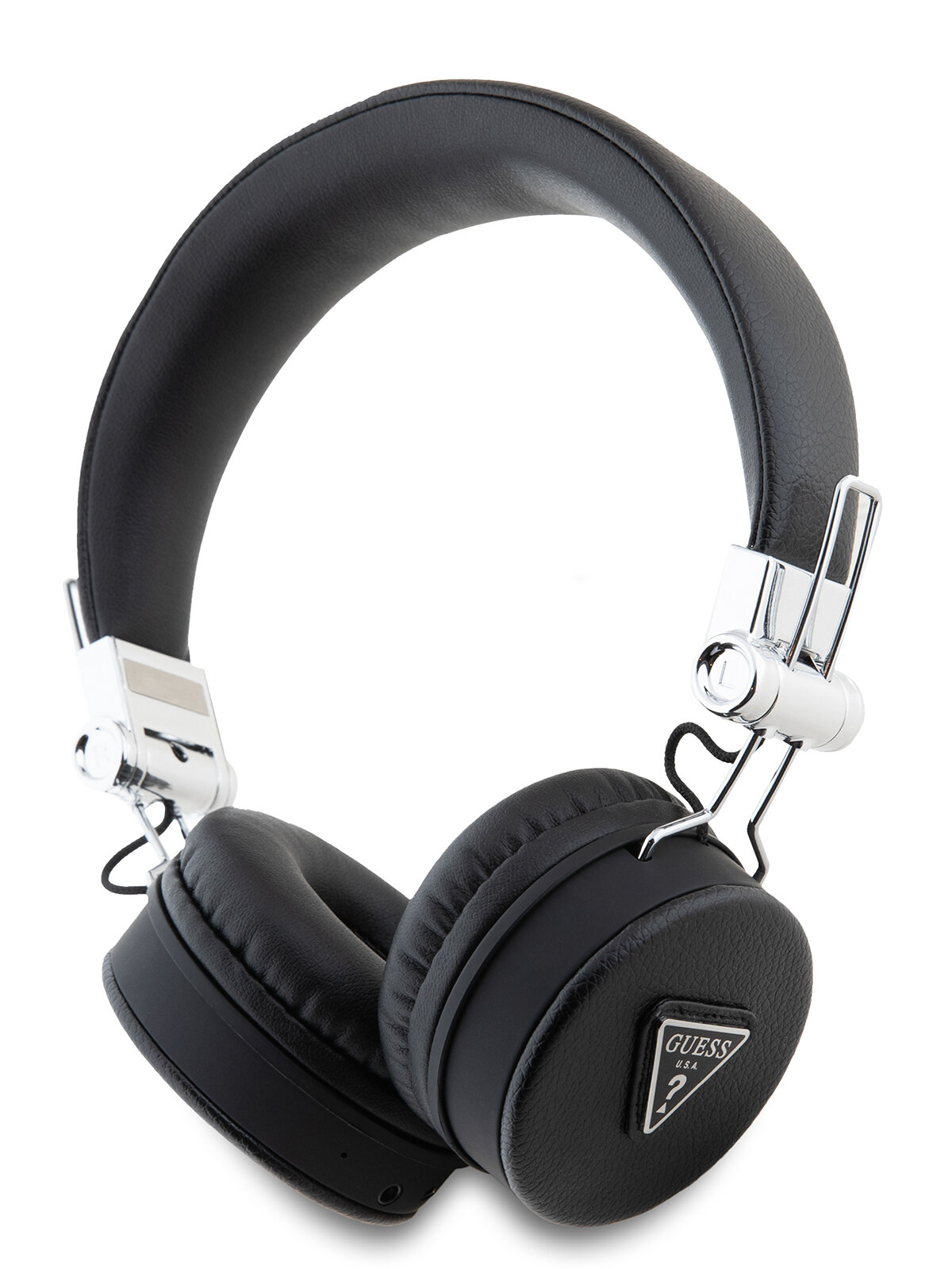 Guess наушники беспроводные накладные Bluetooth HP Round ENC Grained PU Triangle Metal Logo Black