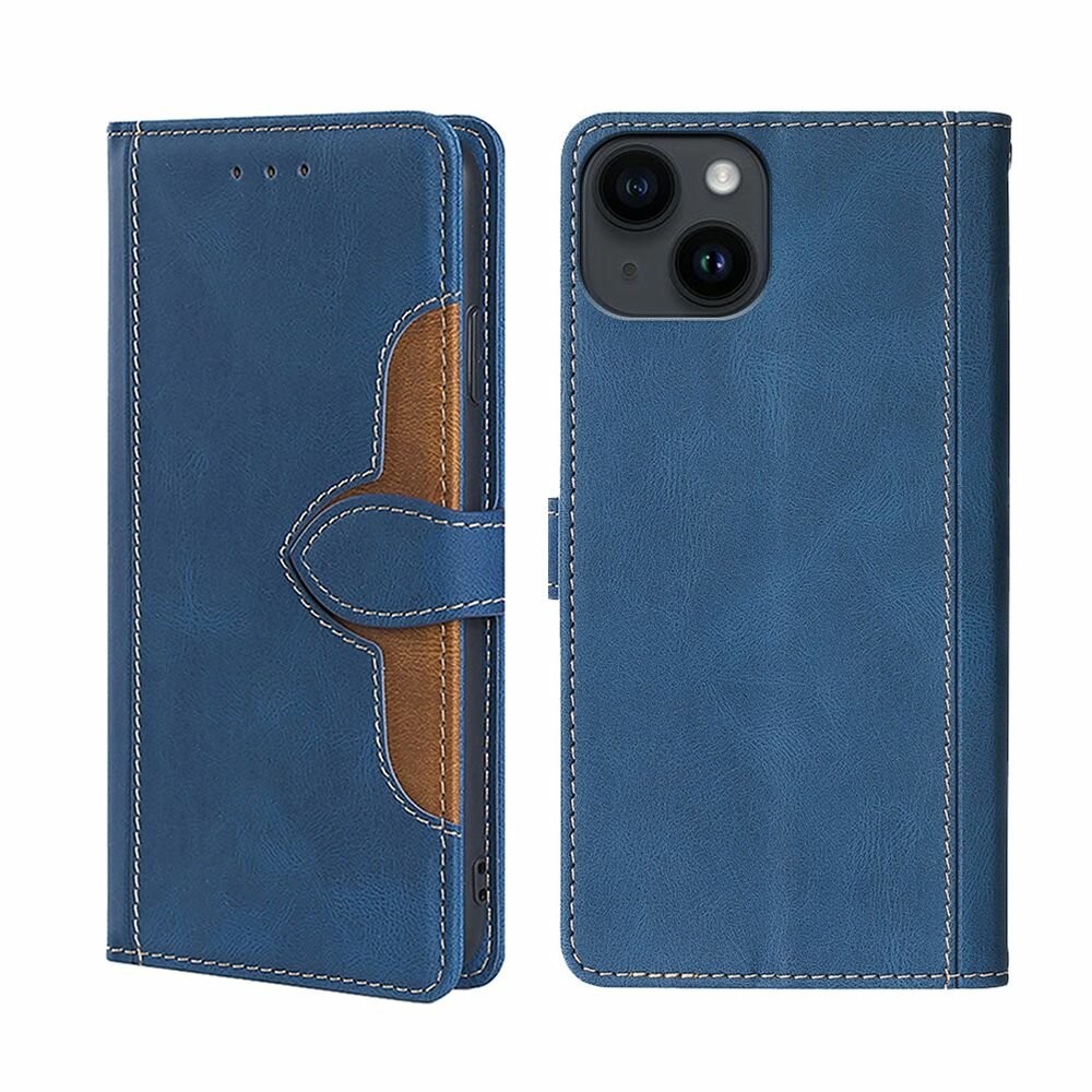 Чехол-книжка MyPads для Apple iPhone 14 / Айфон 14, узор в сочетании с другим цветом (синий)