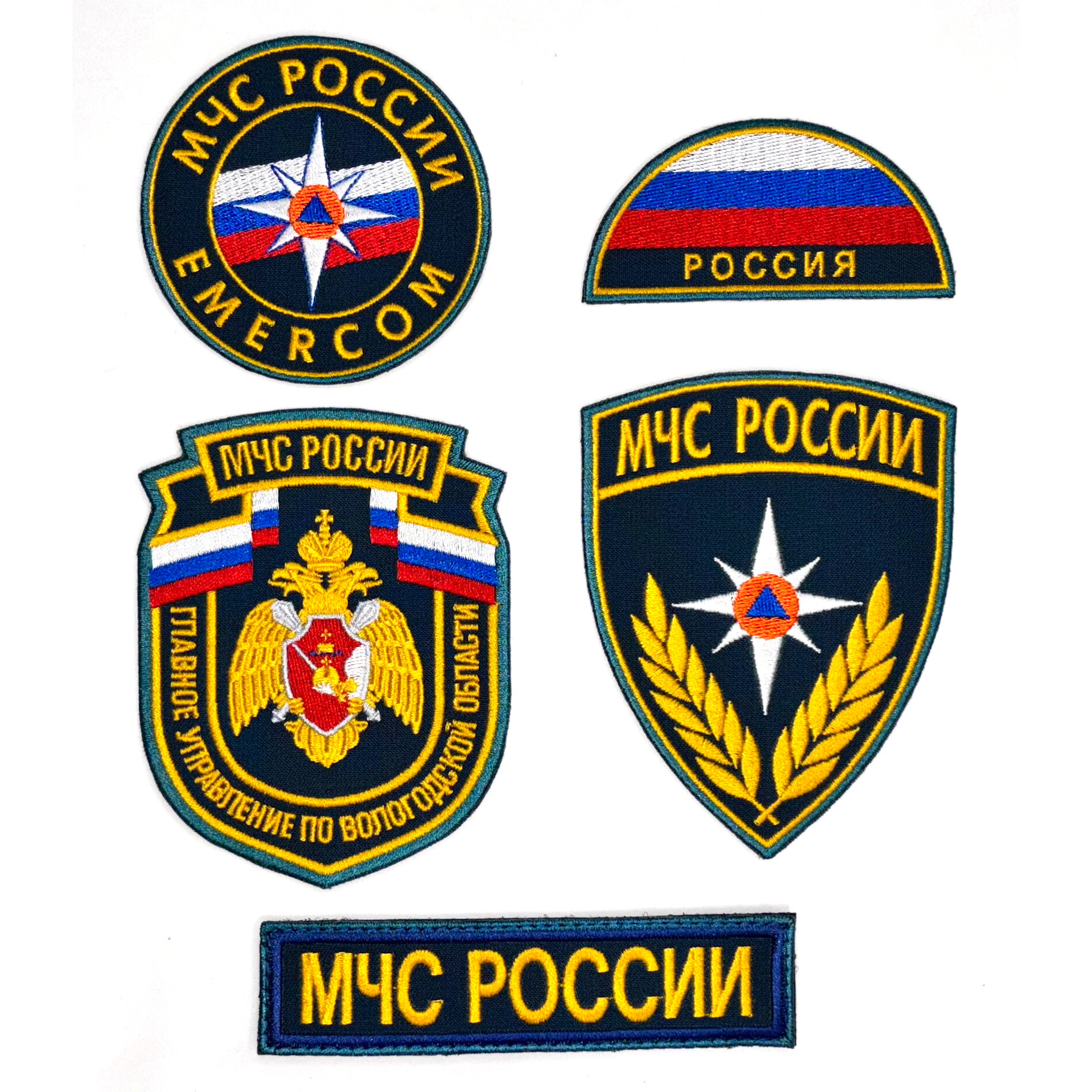 Шевроны и нашивка МЧС России Главное управление по Вологодской области нового образца вышитые, комплект из 5 штук
