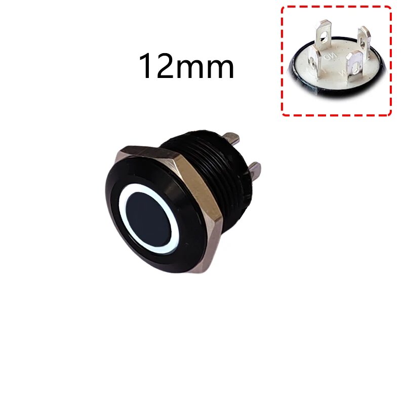 Суперкрошечный черный металлический кнопочный переключатель 12 мм, класс защиты IP65, лампа 3-24 В, 50 мА, кольцевой переключатель без блокировки, замена логотипа для приборной панели компьютера