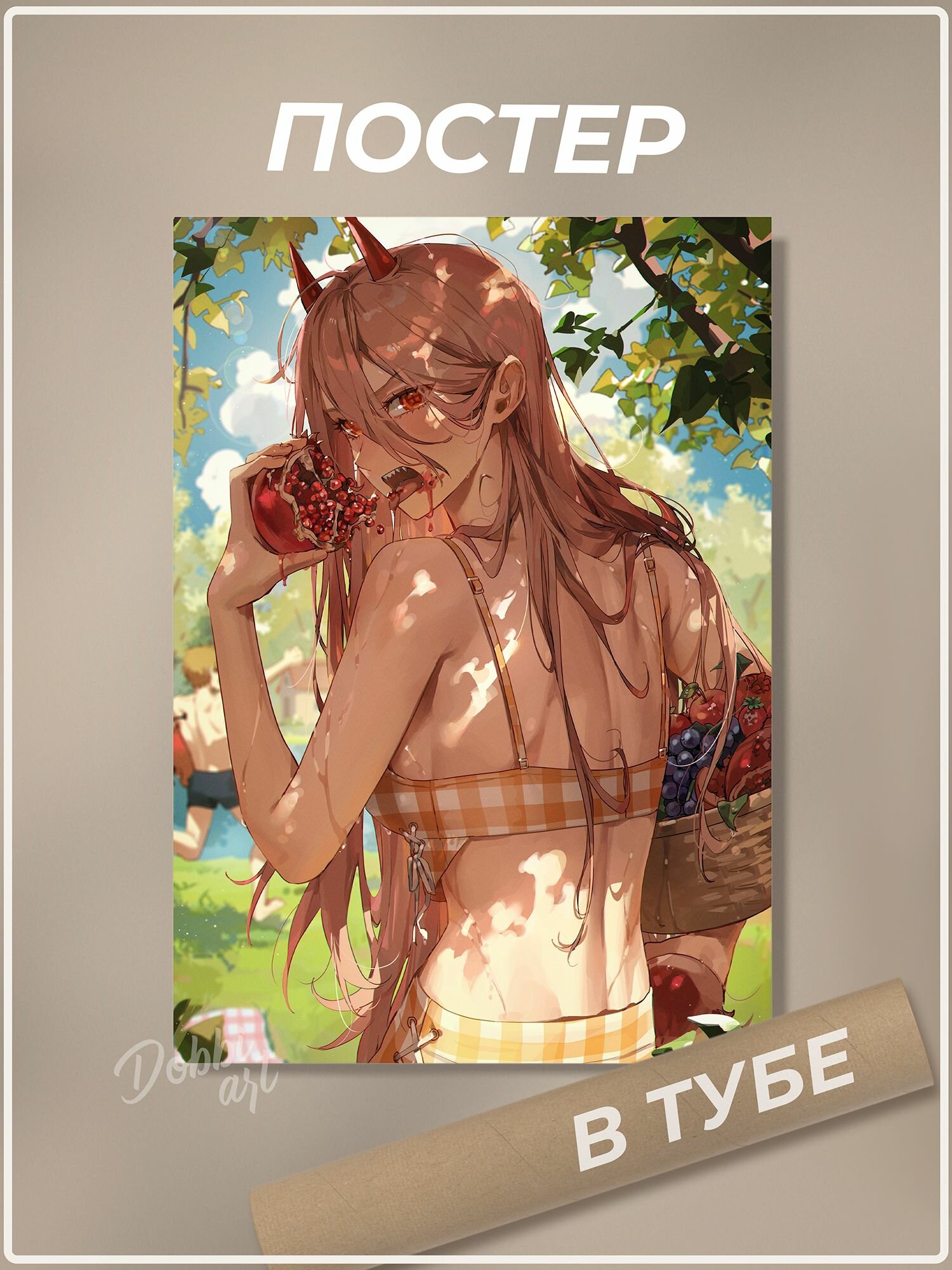 Постер 30х40 см Человек-бензопила без рамы/ Постер Аниме Манга Chainsaw Man Power Пауэер/ Плакат интерьерный Аниме, в подарок парню, девушке, день рождения