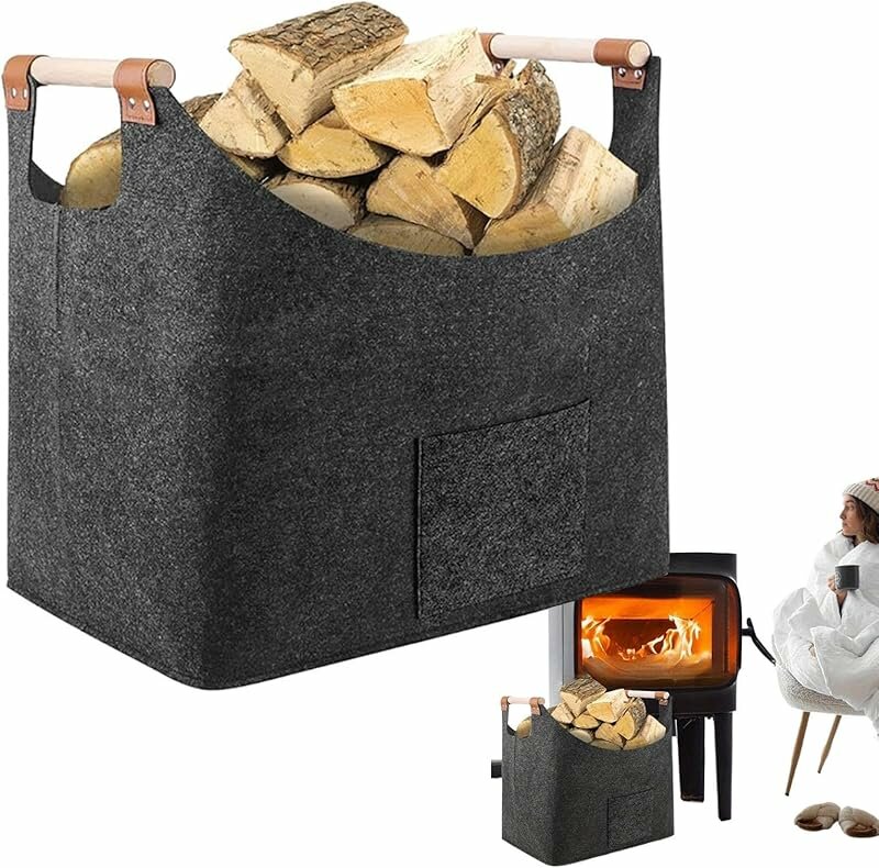 Корзина для дров , фетр, бежевая, с ручками, складная，40*22*27cm