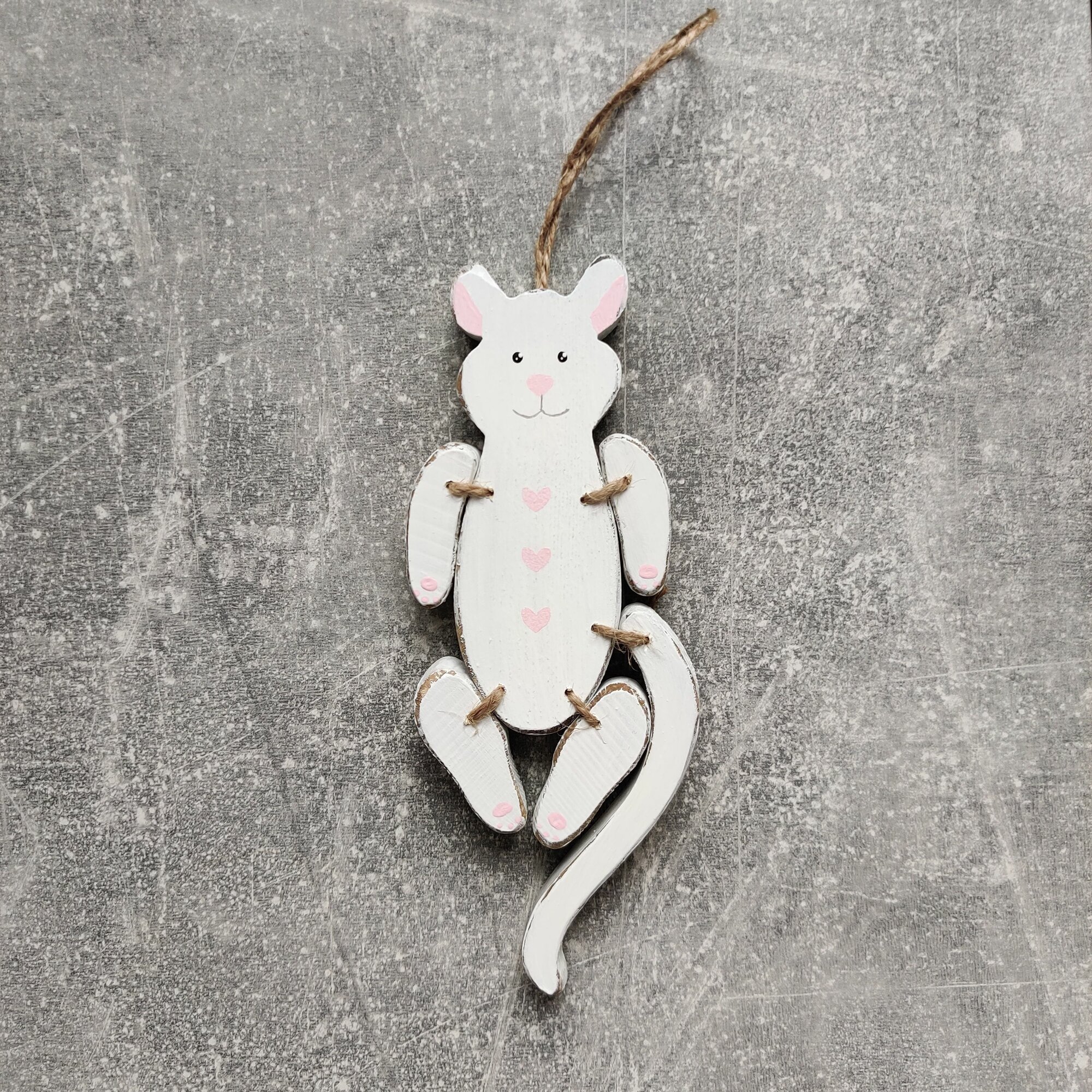 Ёлочная игрушка мышка белая, ручная работа, интерьерный, декоративный