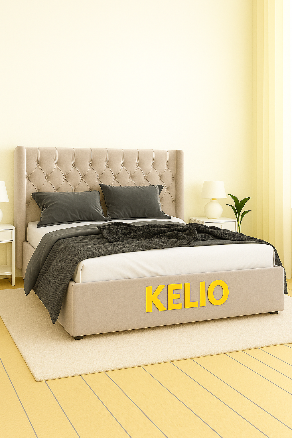 Кровать двуспальная 140Х200 см Bosa с подъемным механизмом с ортопедическим основанием, с мягким изголовьем, Бежевый