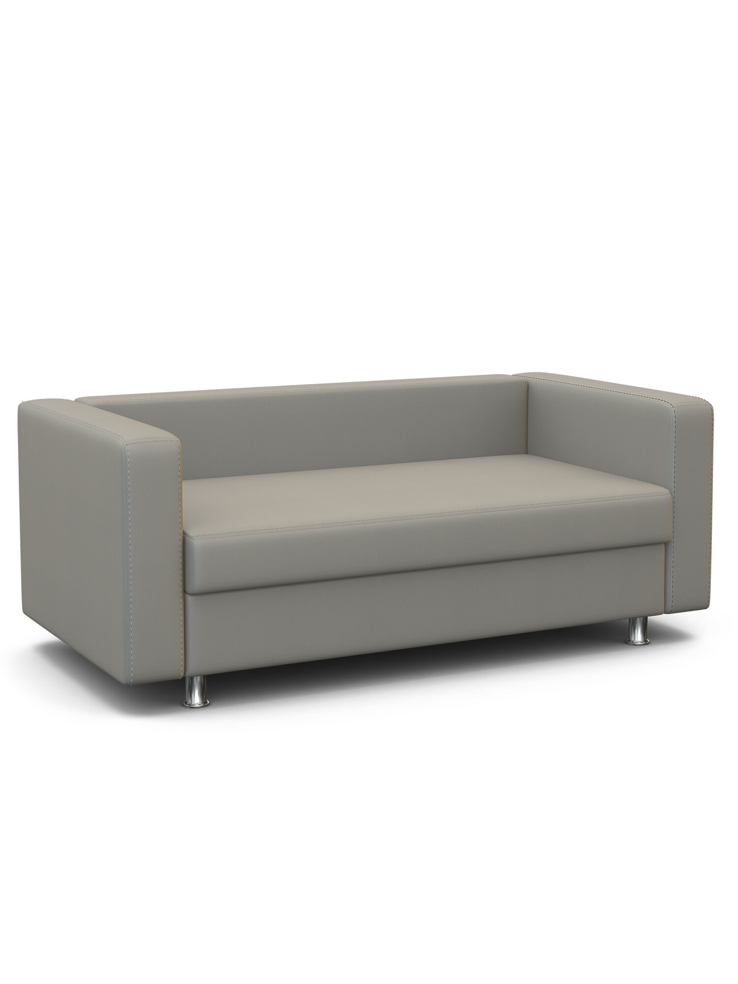 Диван прямой офисный Бит, двухместный, 143х74х75 см, экокожа светло-серый