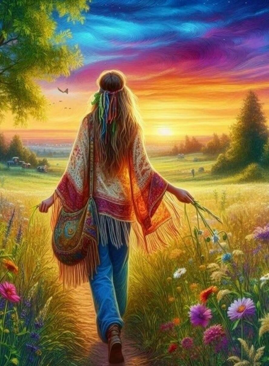 Алмазная мозаика на подрамнике 40*50 "Девушка хиппи"