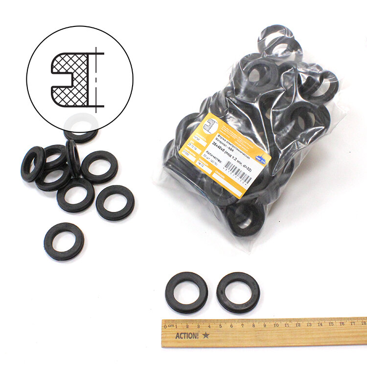 Втулка кабельная резиновая 25x40x8 (под т.2 мм, d>32) закругленная (упаковка 100 шт. ±5%)