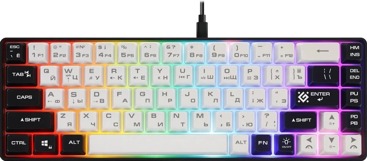 Игровая клавиатура проводная Defender Aris GK-349 RU, черн/бел,68кн+FN, радуж,1.5м