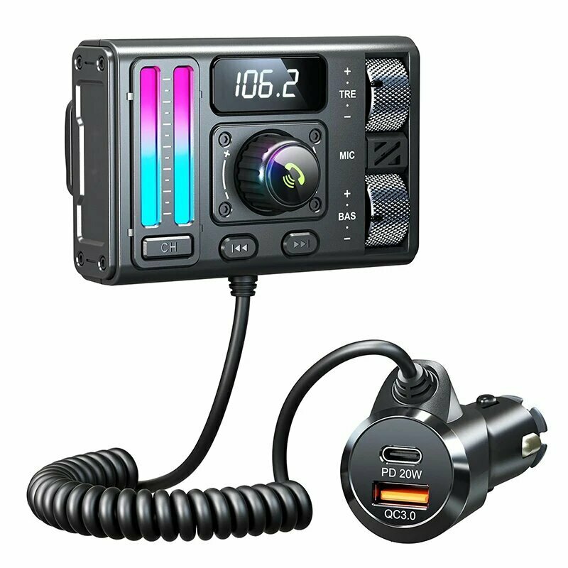 FM-трансмиттер автомобильный с поддержкой Bluetooth 5,3 и функцией шумоподавления, Черный