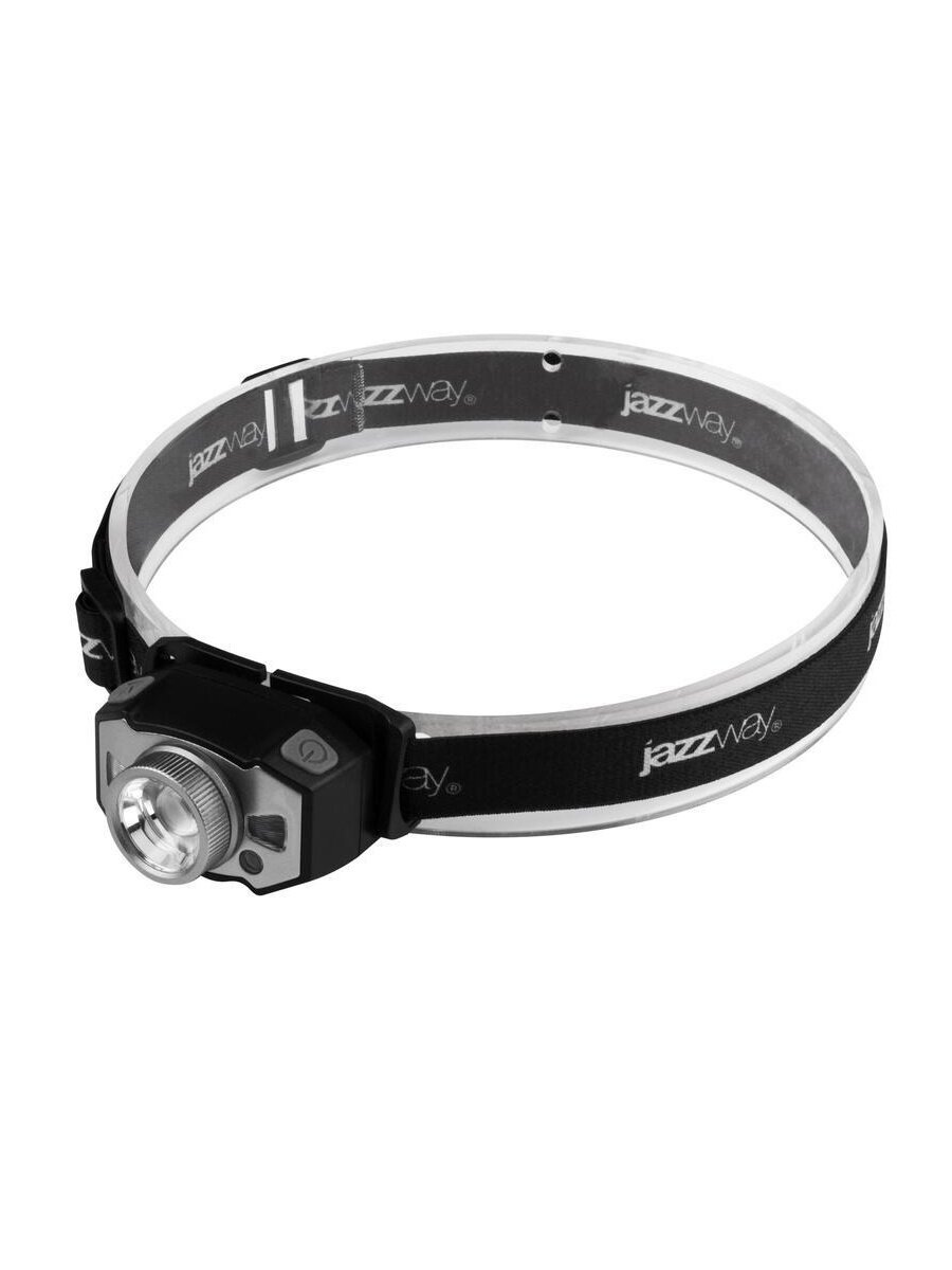 Фонарь аккумуляторный налобный AccuH1-L5WZ-bk zoom LED 5Вт + 2хRED SMD IP54 5 режимов: 100проц. 180лм 3.5ч/50проц. 110лм 5.5ч/30проц. 65лм 15ч/красн. 28ч/мигающ. красн. 12ч аккум. 0.8А. ч управл. жестами черн./сер. JazzWay 5036642