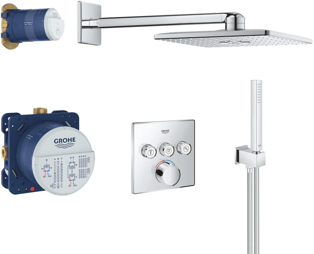 Душевой комплект Grohe Smart Control 34712000 4 в 1, встраиваемый, с внутренней частью в комплекте, со смесителем, с тропическим душем, латунный, хром, глянцевый, душевая система