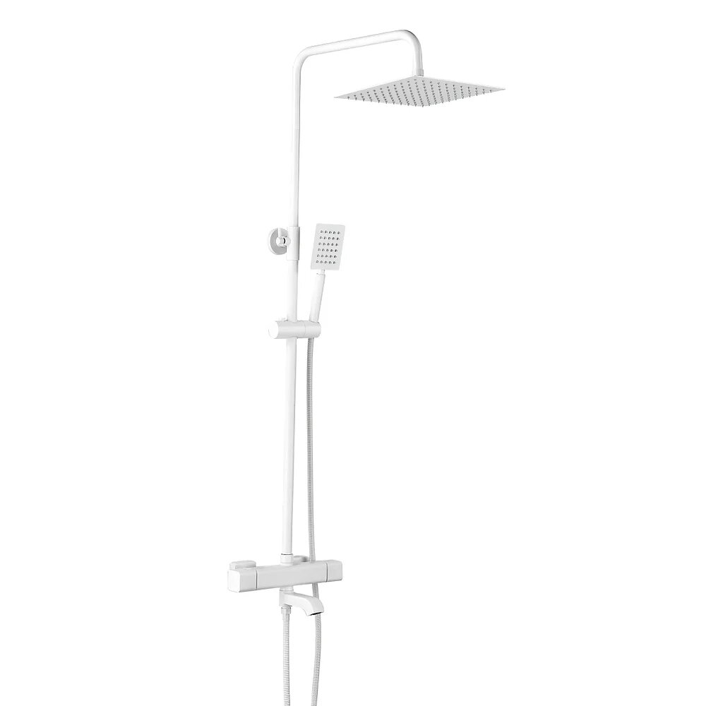 Душевая стойка Shevanik S3096C со смесителем, термостатическим, белая, матовая, душевая система с тропическим душем, с изливом, с лейкой, латунная