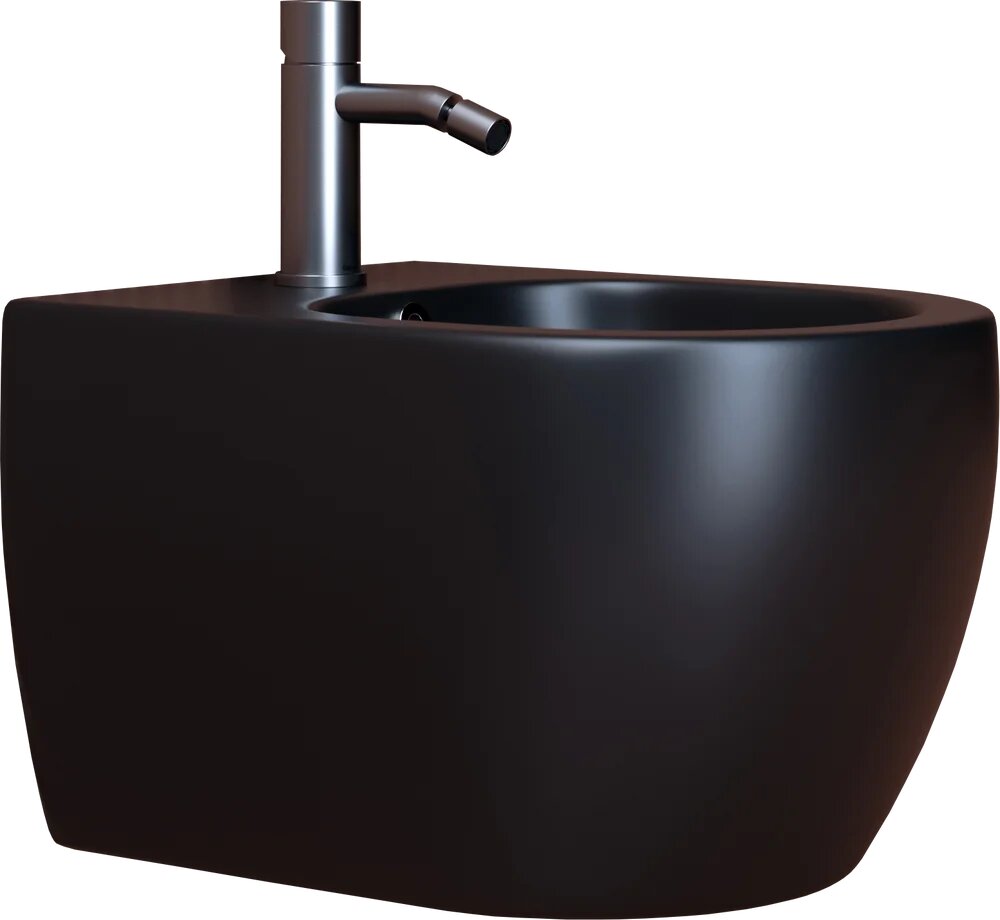 Биде подвесное Ceramicanova Play CN3002MB матовое черное, с донным клапаном