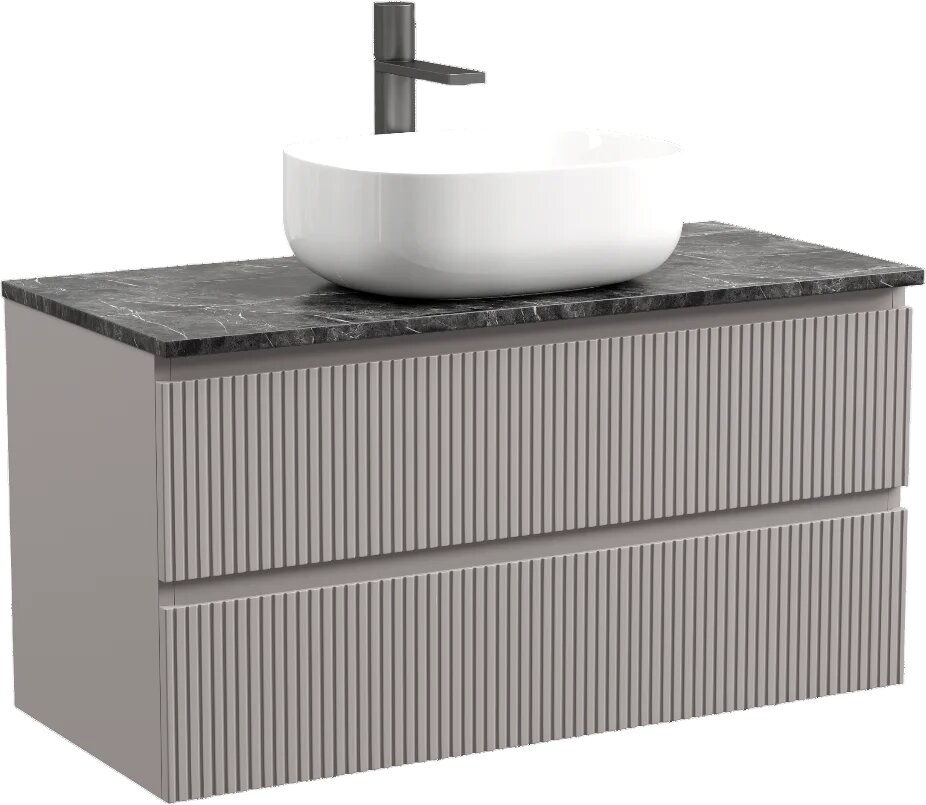 Тумба с раковиной Sancos Snob T подвесная, 99,5 см, со столешницей, серая, матовая, с отверстием под смеситель, из МДФ, с ящиками, раковина для ванной, фарфоровая, овальная