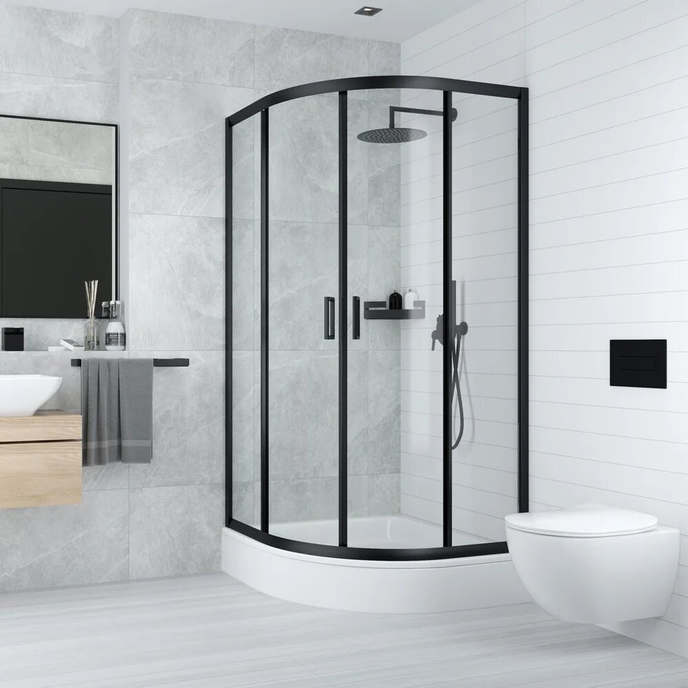 Душевой уголок Ceruttispa Viva 100B без поддона, стеклянный, черный, 98x98, раздвижной, итальянский