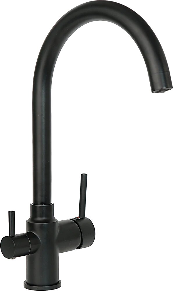 Смеситель для кухни Славен Город Д СЛ-ОД-Д75 с краном для питьевой воды, с поворотным изливом, черный, матовый, однорычажный, латунный, с керамическим картриджем