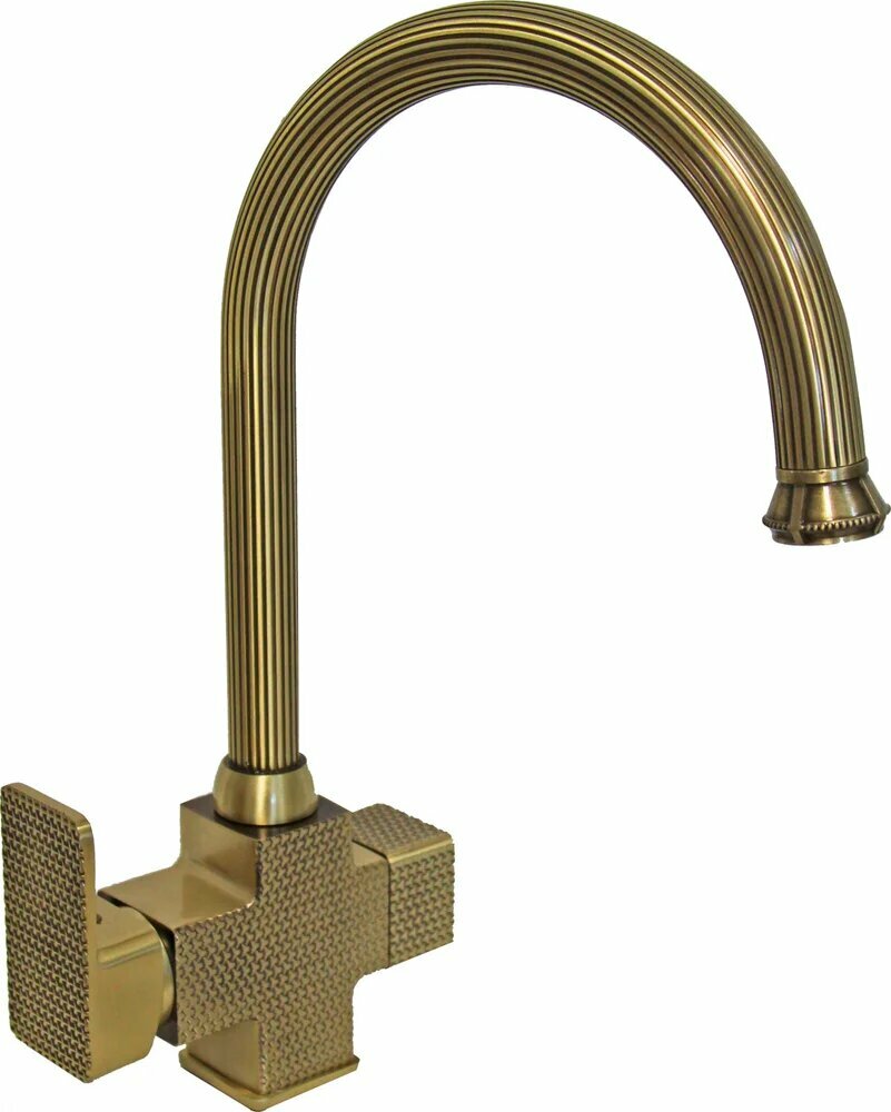 Смеситель для кухни Zorg Antic A 52 KF-BR с краном для питьевой воды, с поворотным изливом, бронзовый, матовый, однорычажный, латунный, с керамическим картриджем