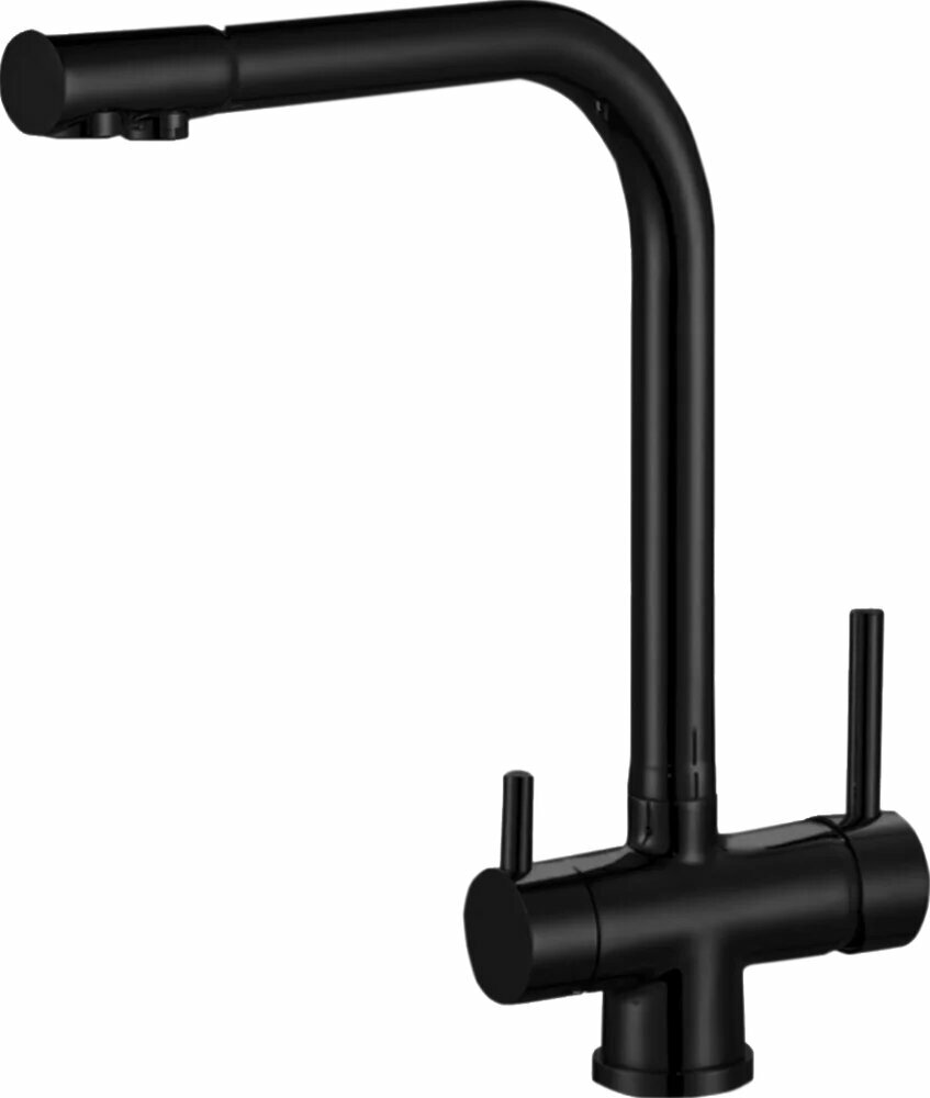 Смеситель для кухни Zorg Sanitary ZR 348 YF BLACK с краном для питьевой воды, с поворотным изливом, черный, матовый, однорычажный, латунный, с керамическим картриджем