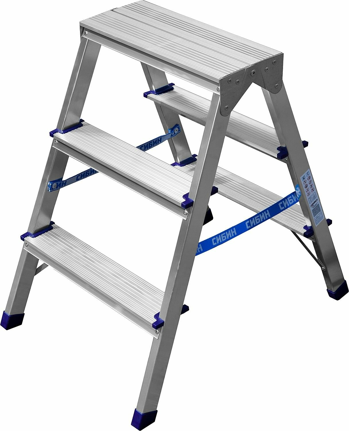 Стремянка СИБИН, 3 ступени, алюминиевая, двухсторонняя 38825-03