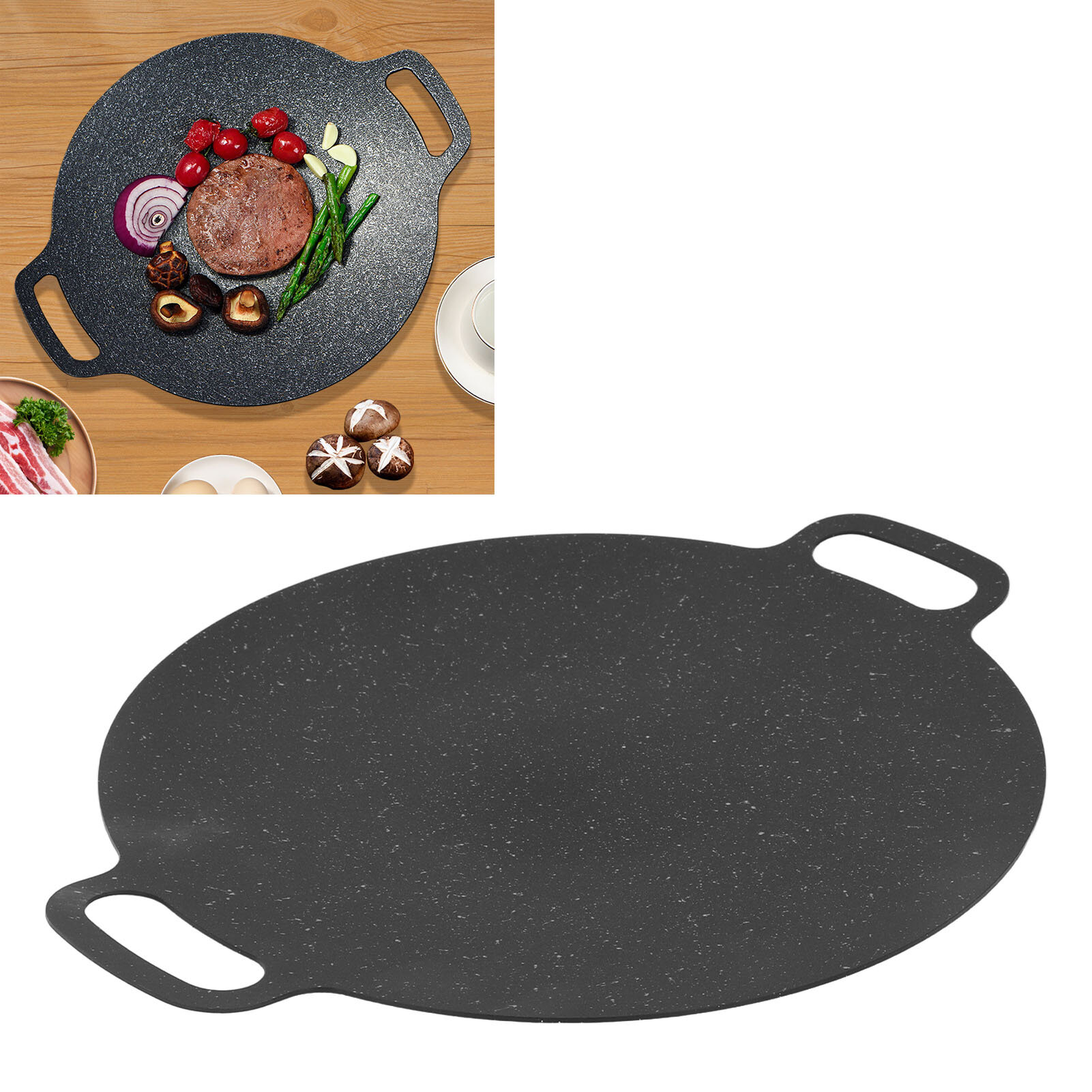 Корейская сковорода-гриль с антипригарным покрытием, круглая сковорода для барбекю, утюг для приготовления пищи в помещении и на открытом воздухе, 25 см/9,84 дюйма