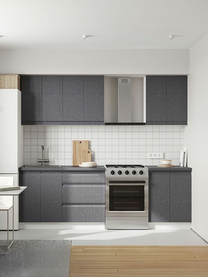 Кухонный гарнитур Велюр 180 см, мебель для дома и кухни, Белый / Бетон графит