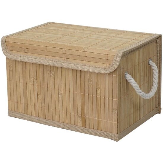 Корзина Natural House "Бамбук" стеллажная, с ручками и крышкой, 29х19х18 см, натуральный (Shan-24XS)