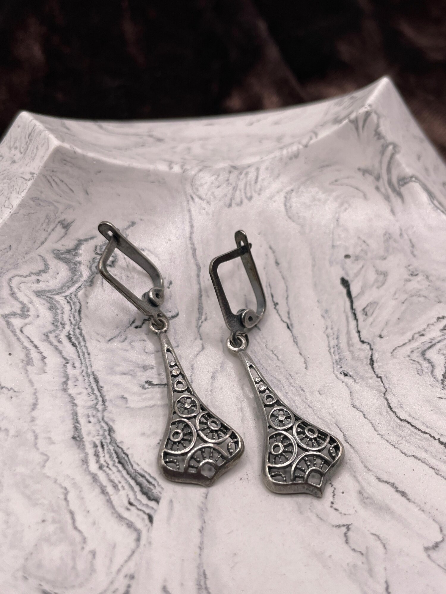 Винтажнве мельхиоровые серьги, клеймо