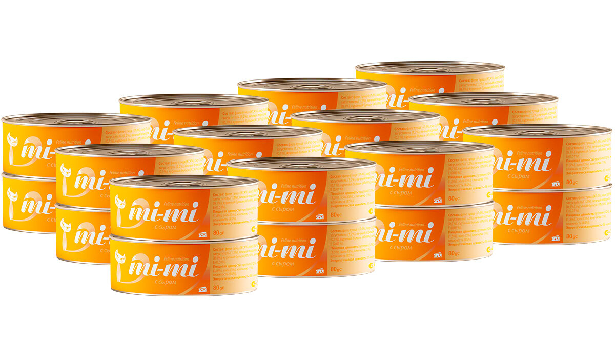 Корм влажный Mi-Mi для кошек с сыром в желе, 80 г х 24 шт