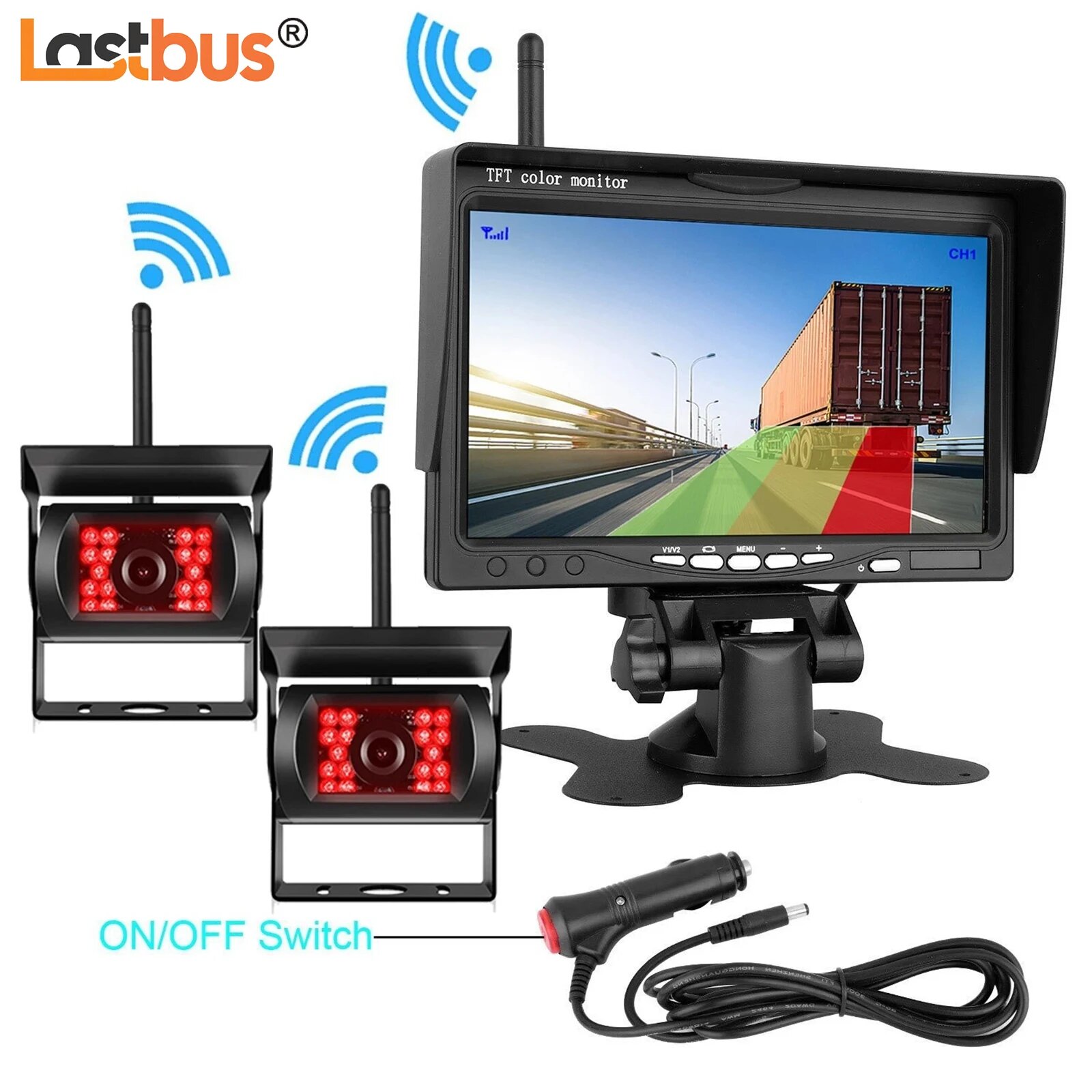 Цифровая беспроводная резервная камера Lastbus с 7-дюймовым четырехмонитором BSD 12 В/24 В для автомобиля, внедорожника, автодомов, фургонов, грузовиков, прицепов, дома на колесах 2 Cameras Kit