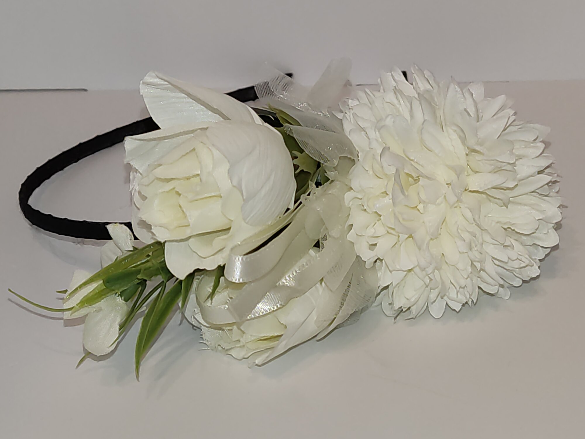 Ободок для волос "Цветы", металл, ручной работы, белый1