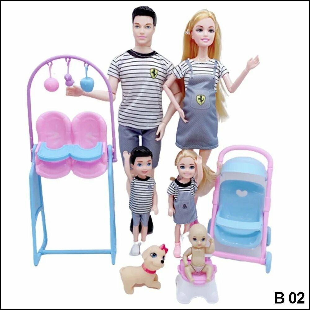 Эксклюзивный набор кукол для сюжетной игры: беременная мама, папа, малыш в коляске с кроваткой и аксессуарами, 6 предметов