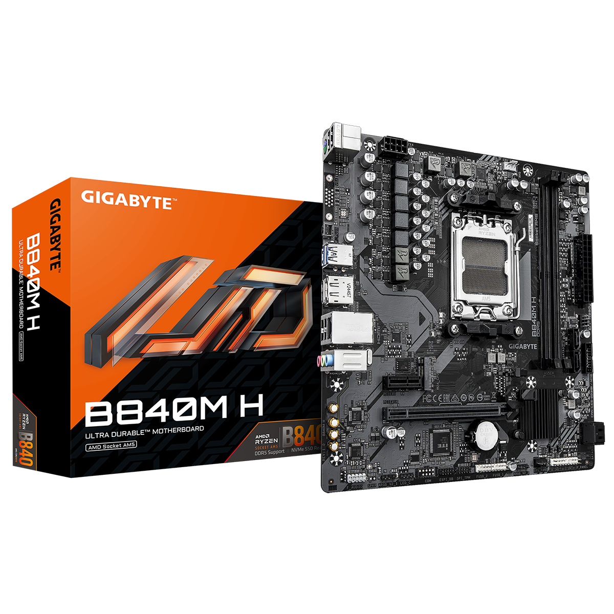 Материнская плата Gigabyte B840M H, AM5, AMD B840, Micro-ATX, RTL (B840M H)