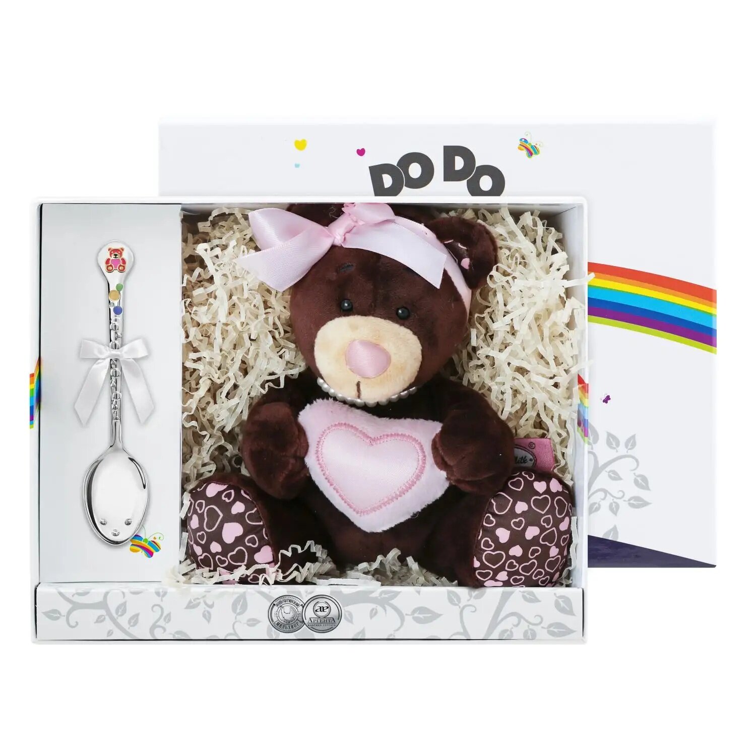 Набор для малышей DODO Медвежонок (игрушка Мишка Milk+ложка Медвежонок малинов)+футл