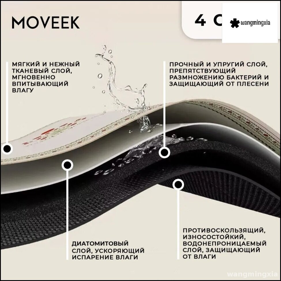 Коврик для ванной MOVEEK, нескользящий, влаговпитывающий, золотой