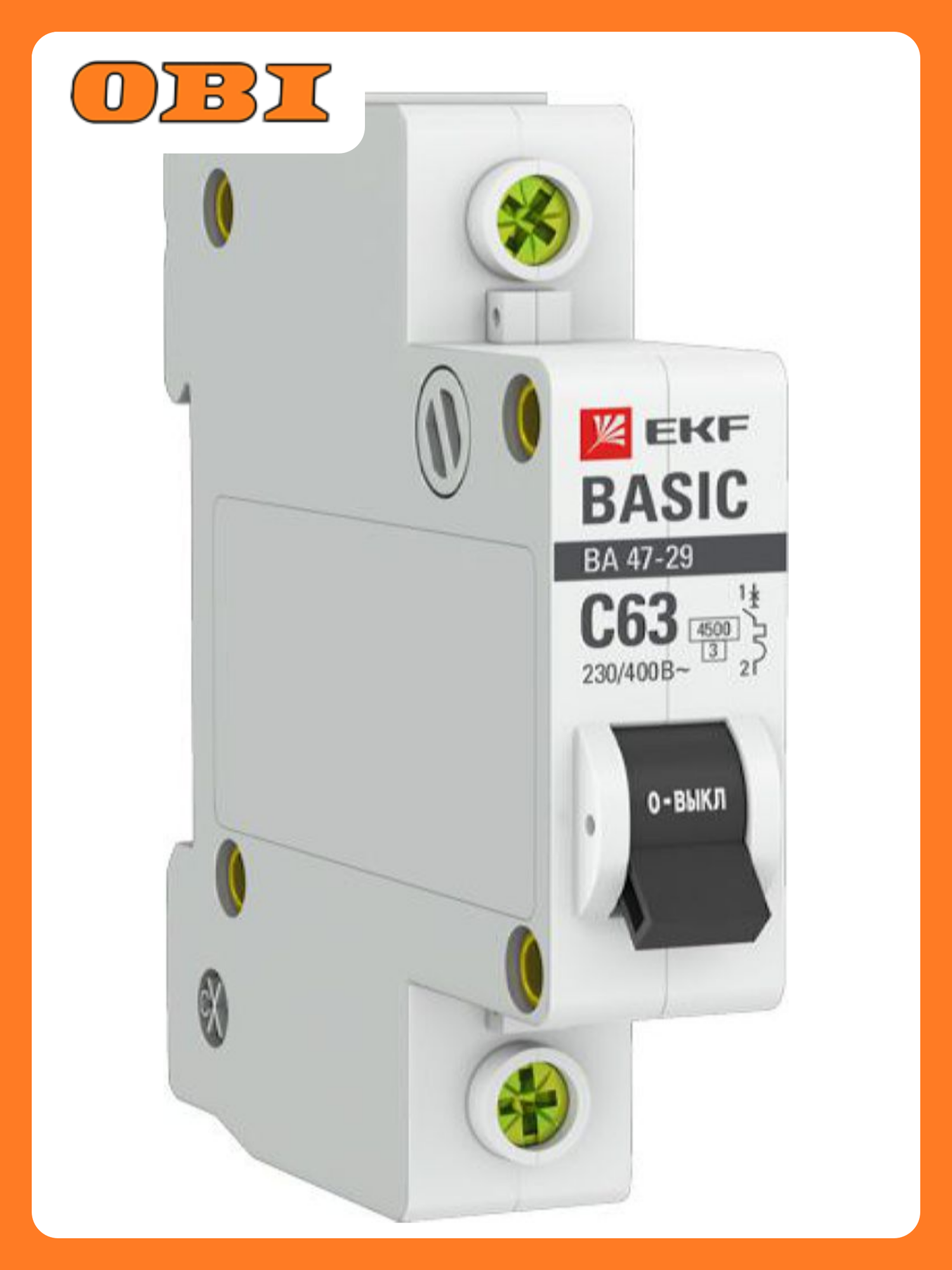 Автоматический выключатель EKF "Basic", 1P, C63A, 4,5кА, IP20, монтаж на DIN-рейку