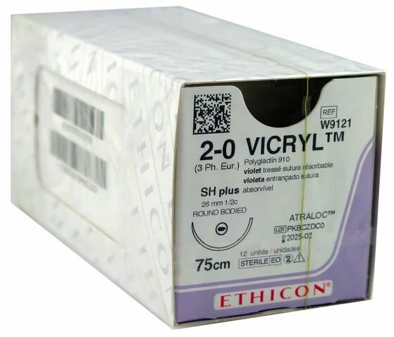 Шовный материал W9121 ETHICON VICRYL викрил 2/0, 75 см, кол. 26 мм, 1/2 (12шт.)