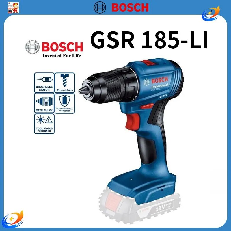 Дрель-шуруповерт Bosch GSR 185-LI Solo , От аккумулятора, 18 В, Бесщеточный,50 Нм, 0 АКБ