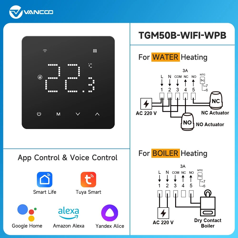 VANCOO WiFi терморегулятор TGM50 для электрического/водяного отопления