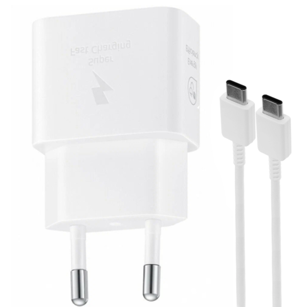 СЗУ Samsung Super Fast Charge 25W 3A + кабель Type-C - Type-C (EP-T2510XWEG) White