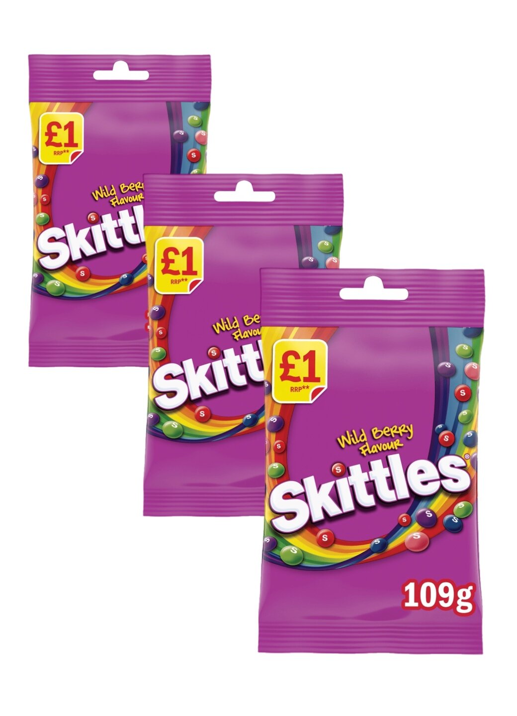 Драже конфеты жевательные Skittles Vild Berry/ Скитлс с вкусом лесных ягод, 109гр х 3 шт