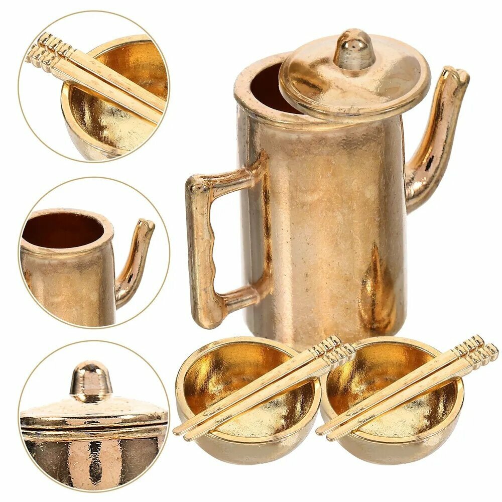 Набор Миниатюрной Посуды Для Кукольного Домика, Золотистый Цвет, Железный Материал, 1 Комплект, Украшение Игрушки