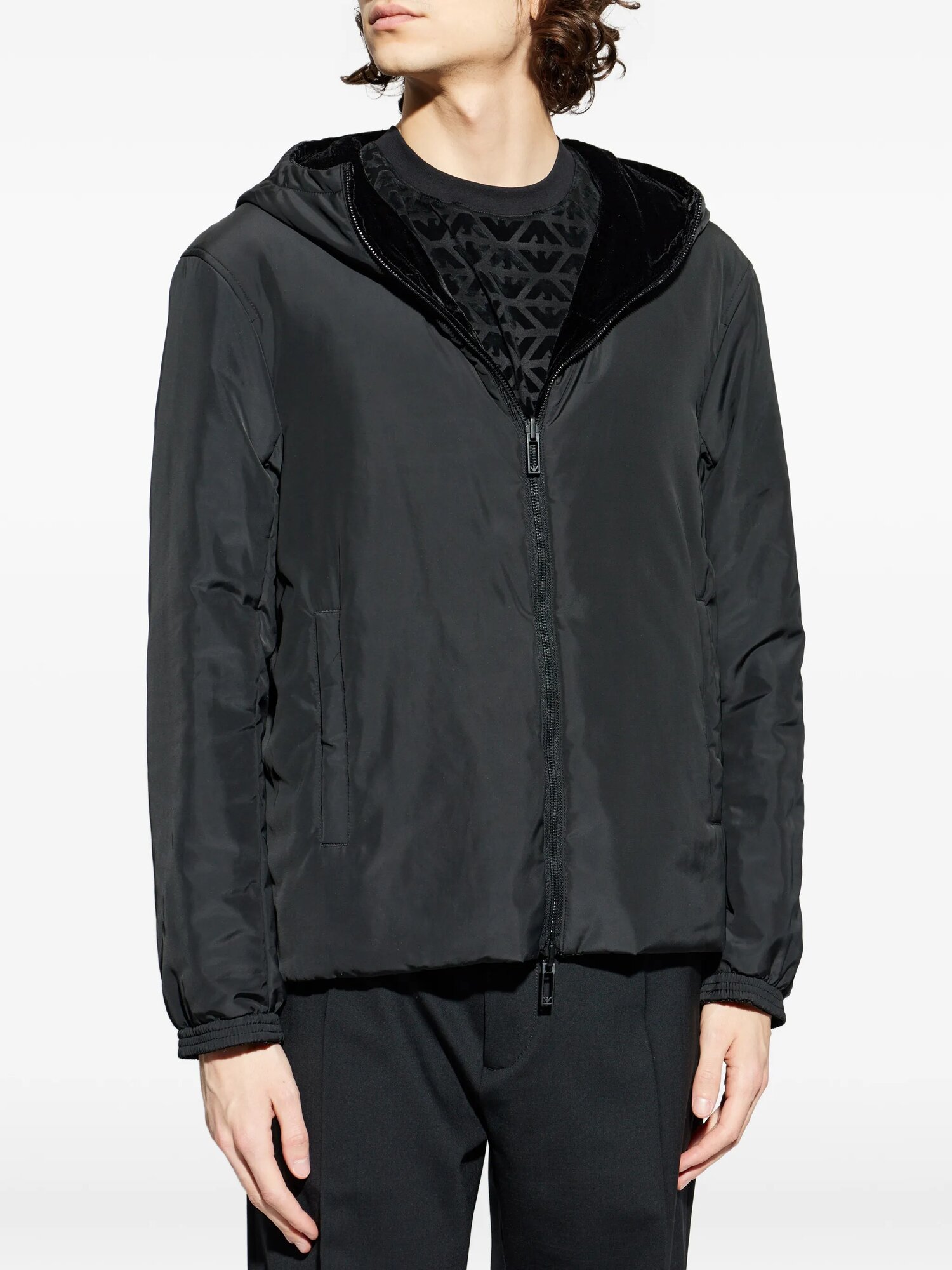 Куртка EMPORIO ARMANI Reversible hooded jacket, размер 50, black/black — фото 1