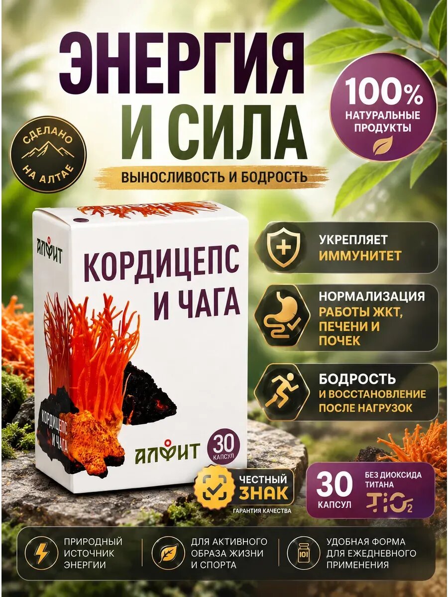 Кордицепс и Чага березовая в капсулах