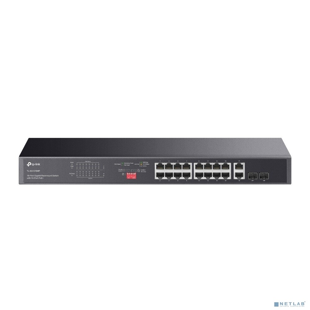 TP-Link TL-SG1218MP Коммутатор с 16 гигабитными портами PoE+ и 2 комбинированными портами RJ45/SFP